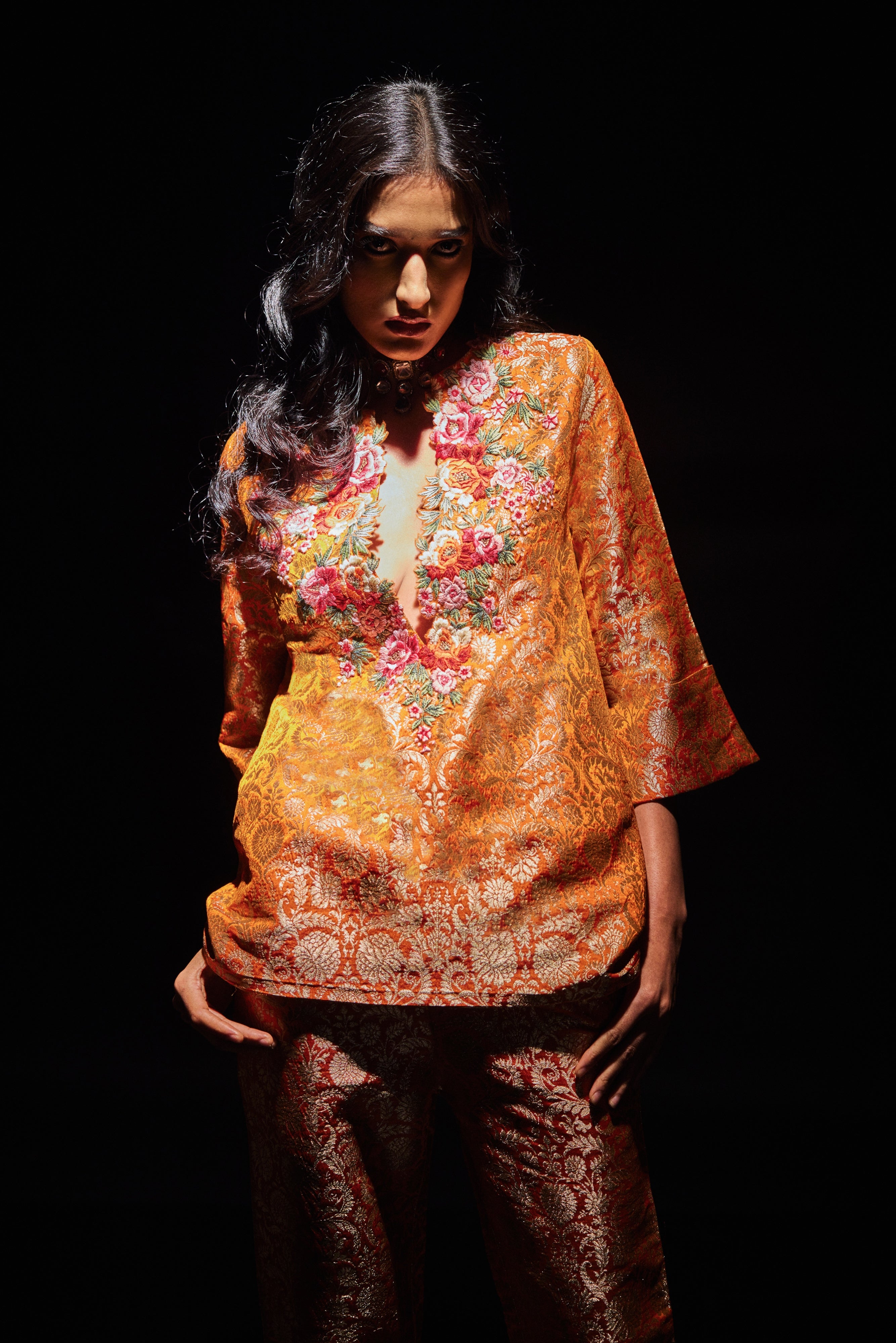 Orange Brocade Co-ord Set – Monisha Jaising