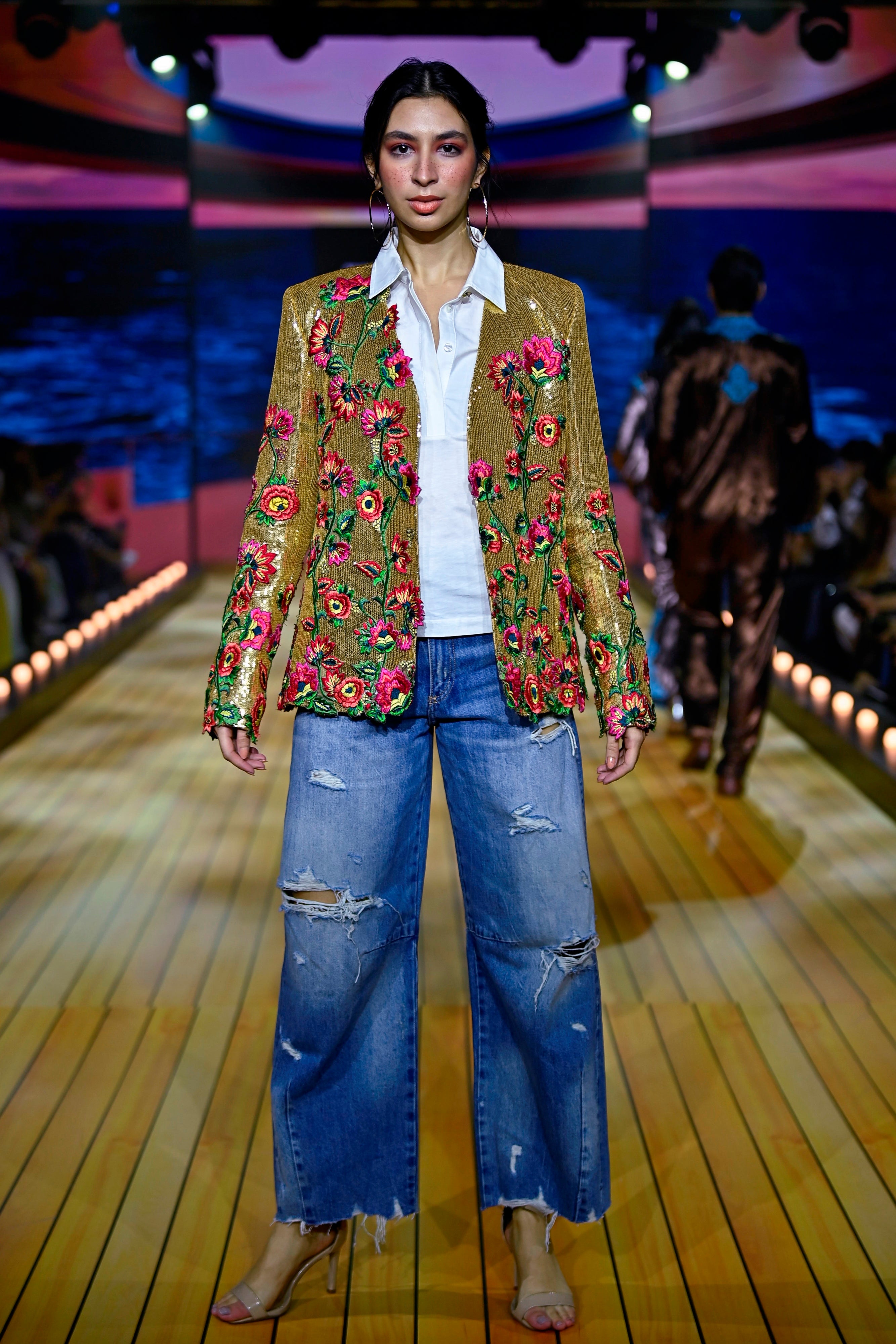 Sand Gold Floral Trellis Blazer – Monisha Jaising