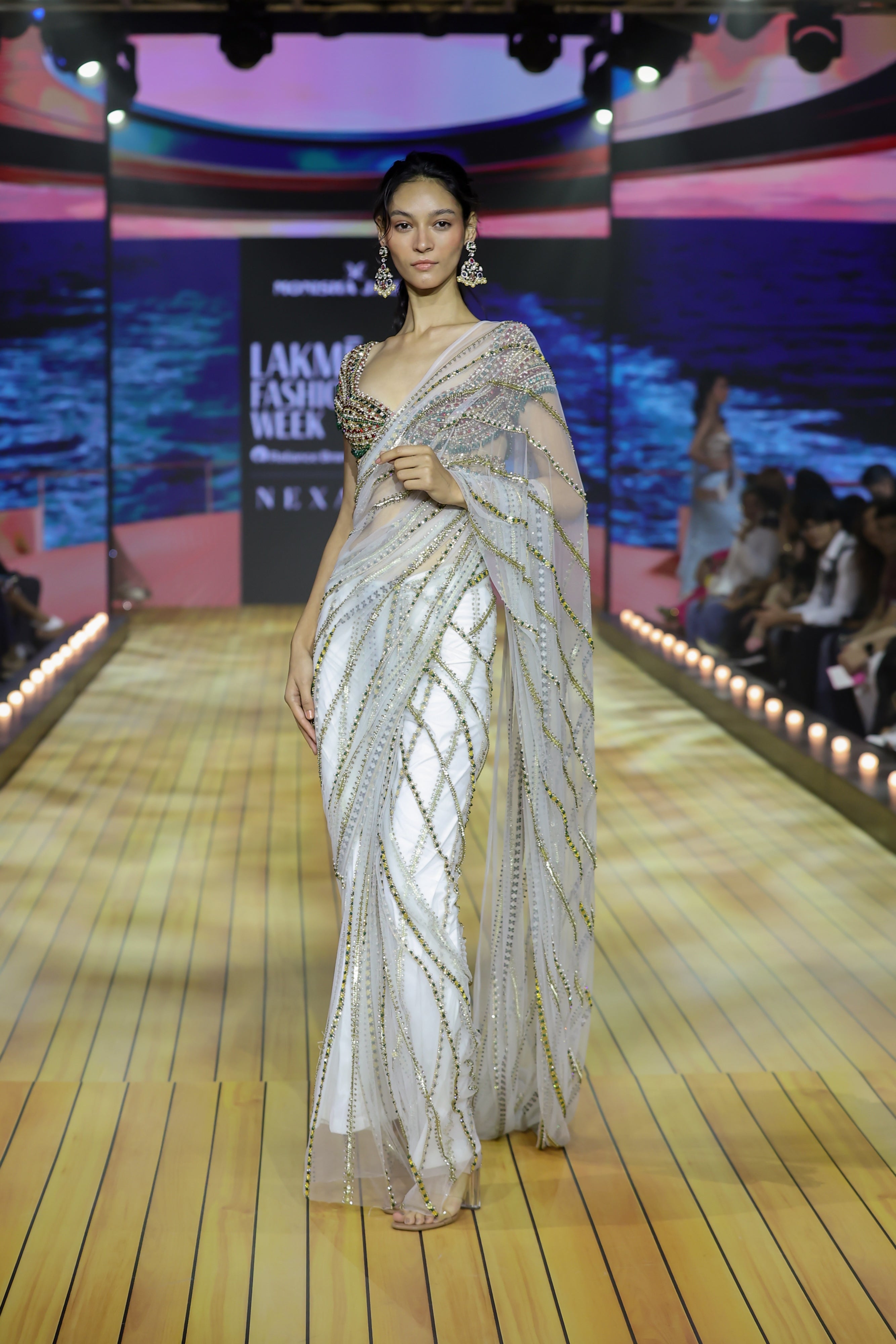 Ivory Green Jewelled Saree – Monisha Jaising