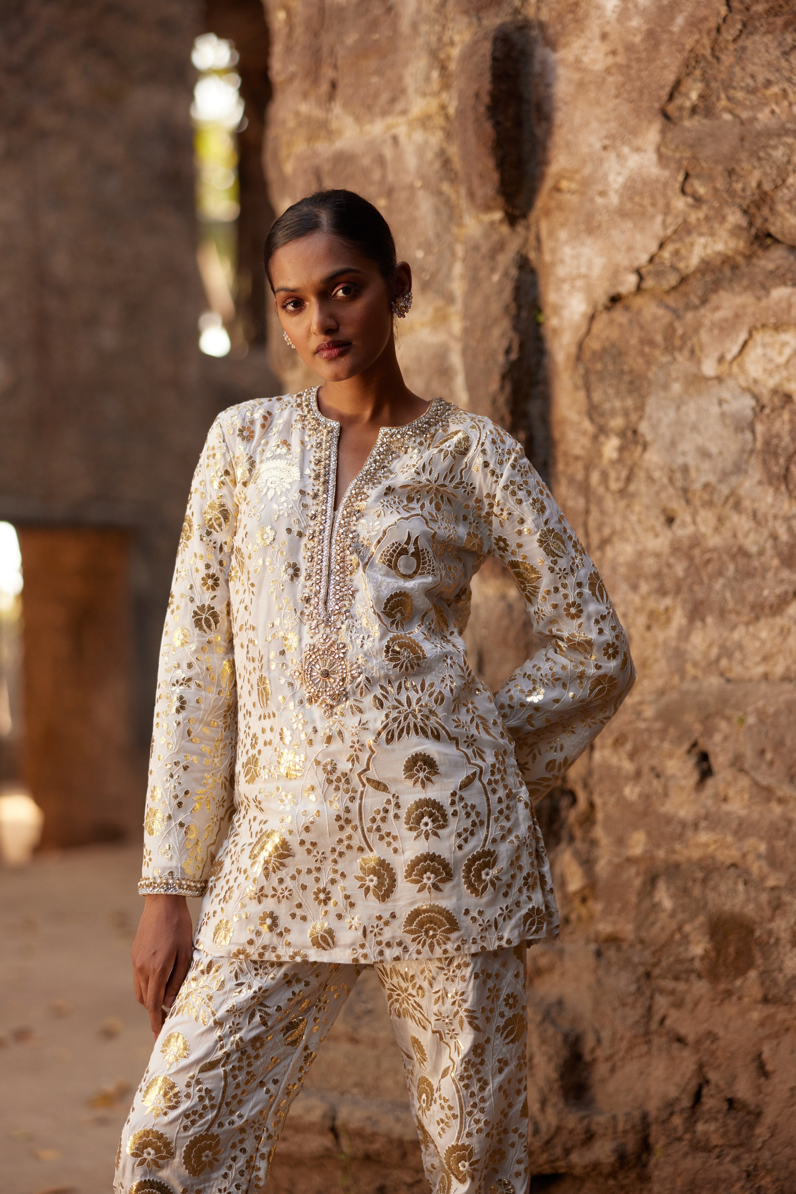 Ivory Gold Mughal Garden Set – Monisha Jaising