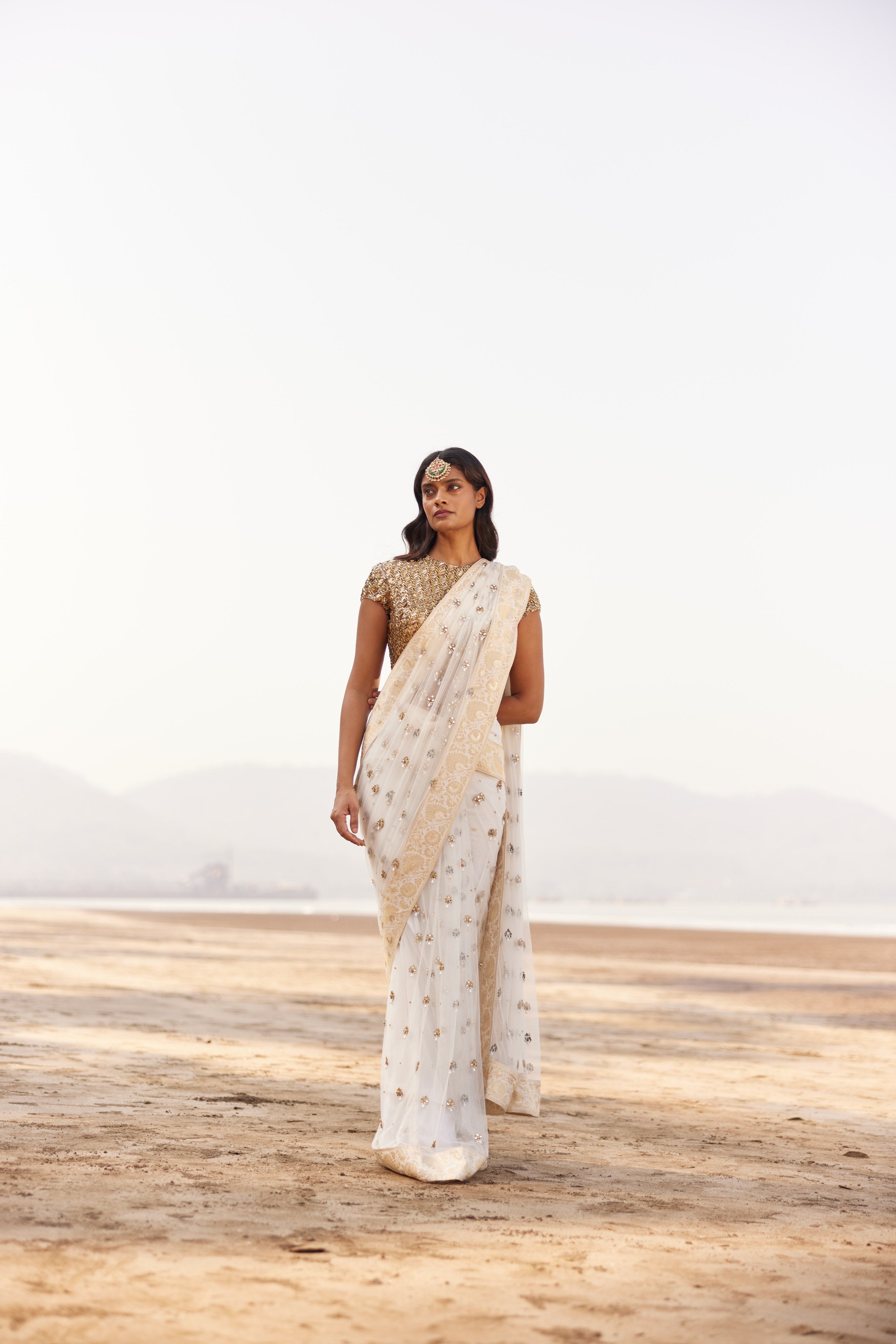 White Gold Banaras Saree – Monisha Jaising