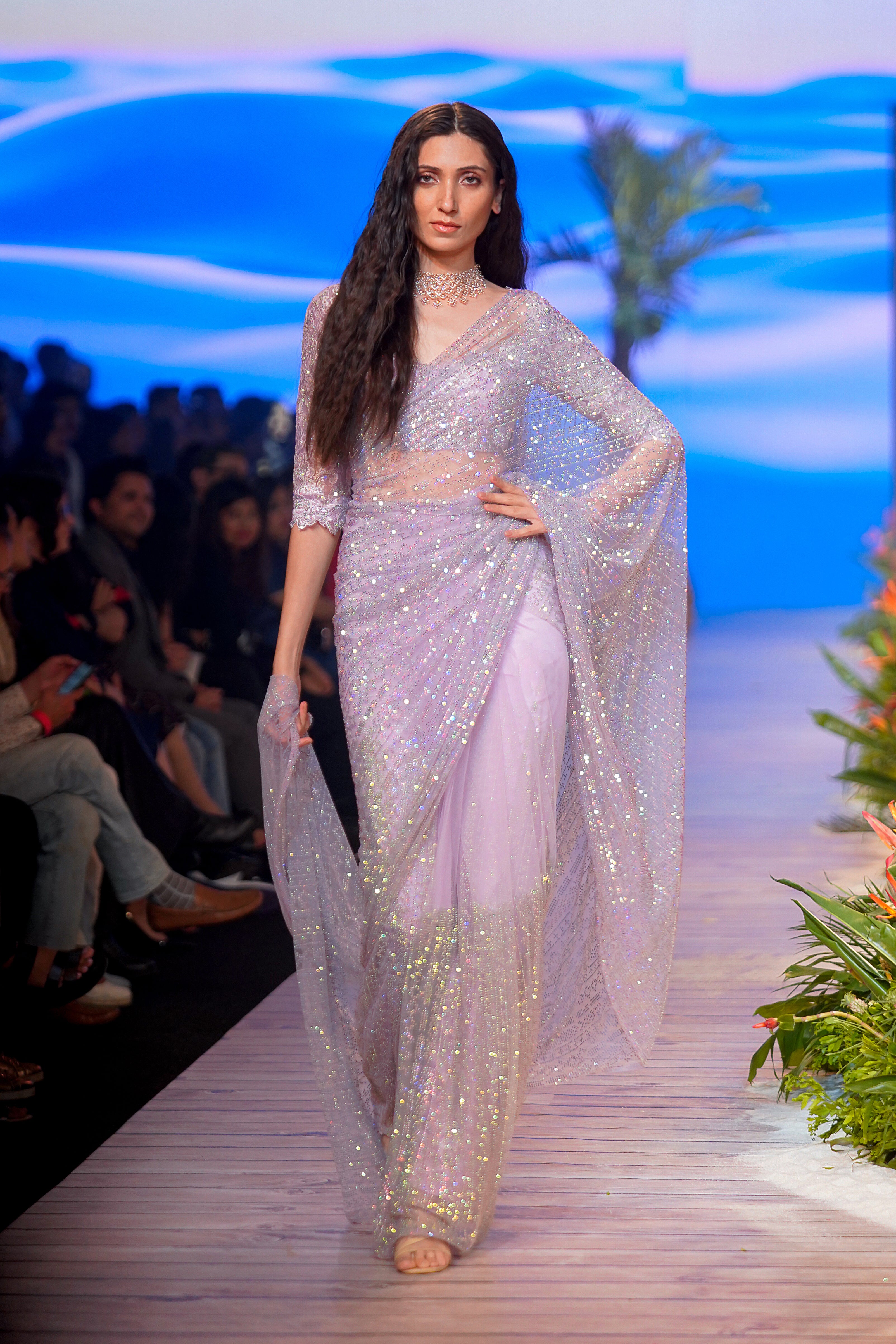 Lilac Crystal Shimmer Saree – Monisha Jaising