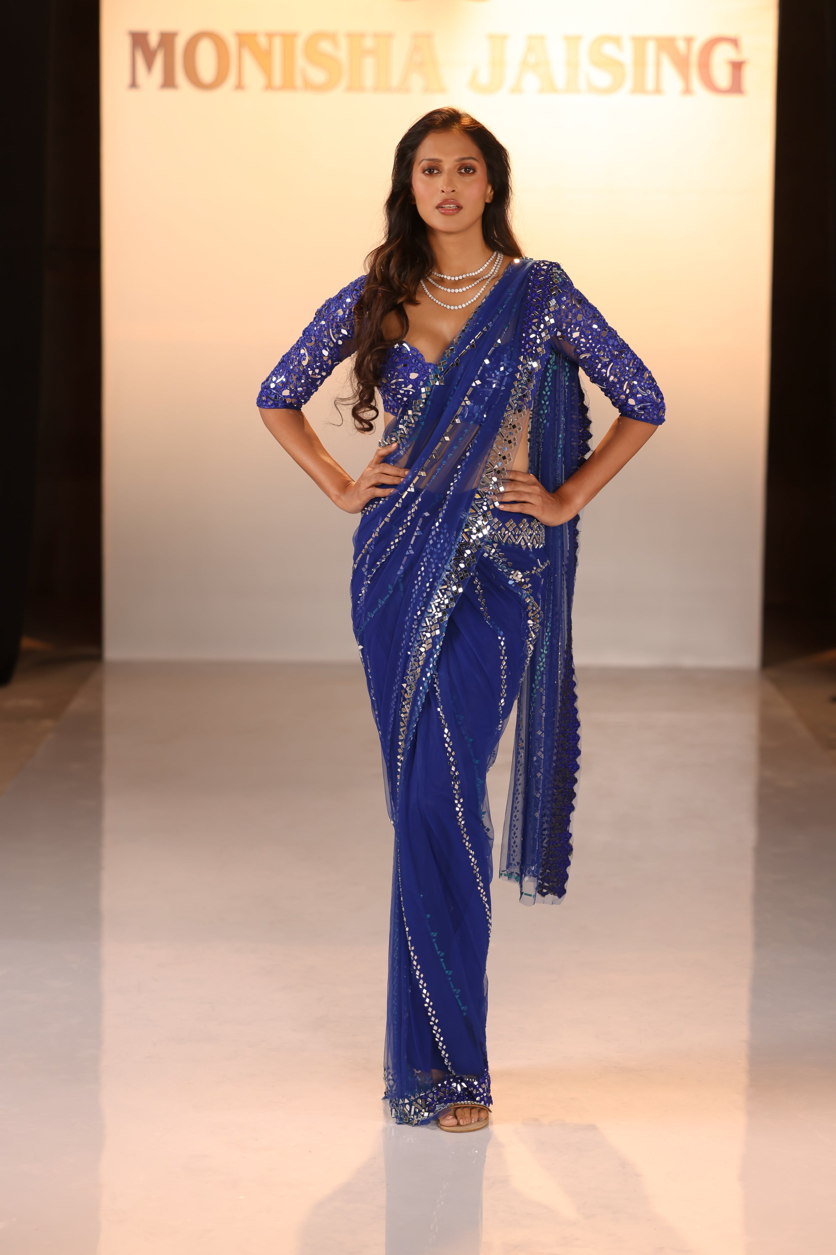 Royal Blue Mirrorwork Saree – Monisha Jaising