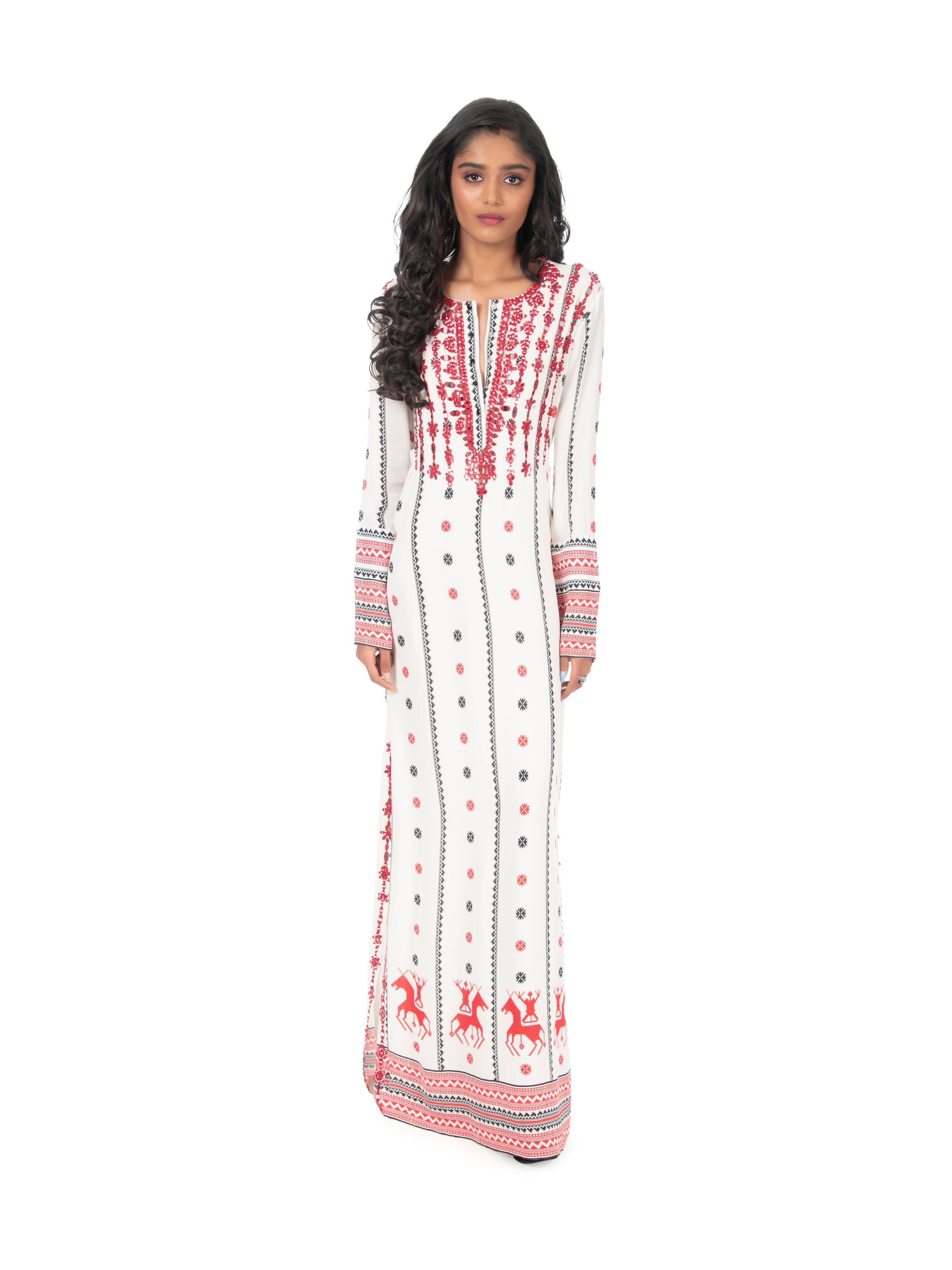 White & Red Printed Kaftan – Monisha Jaising