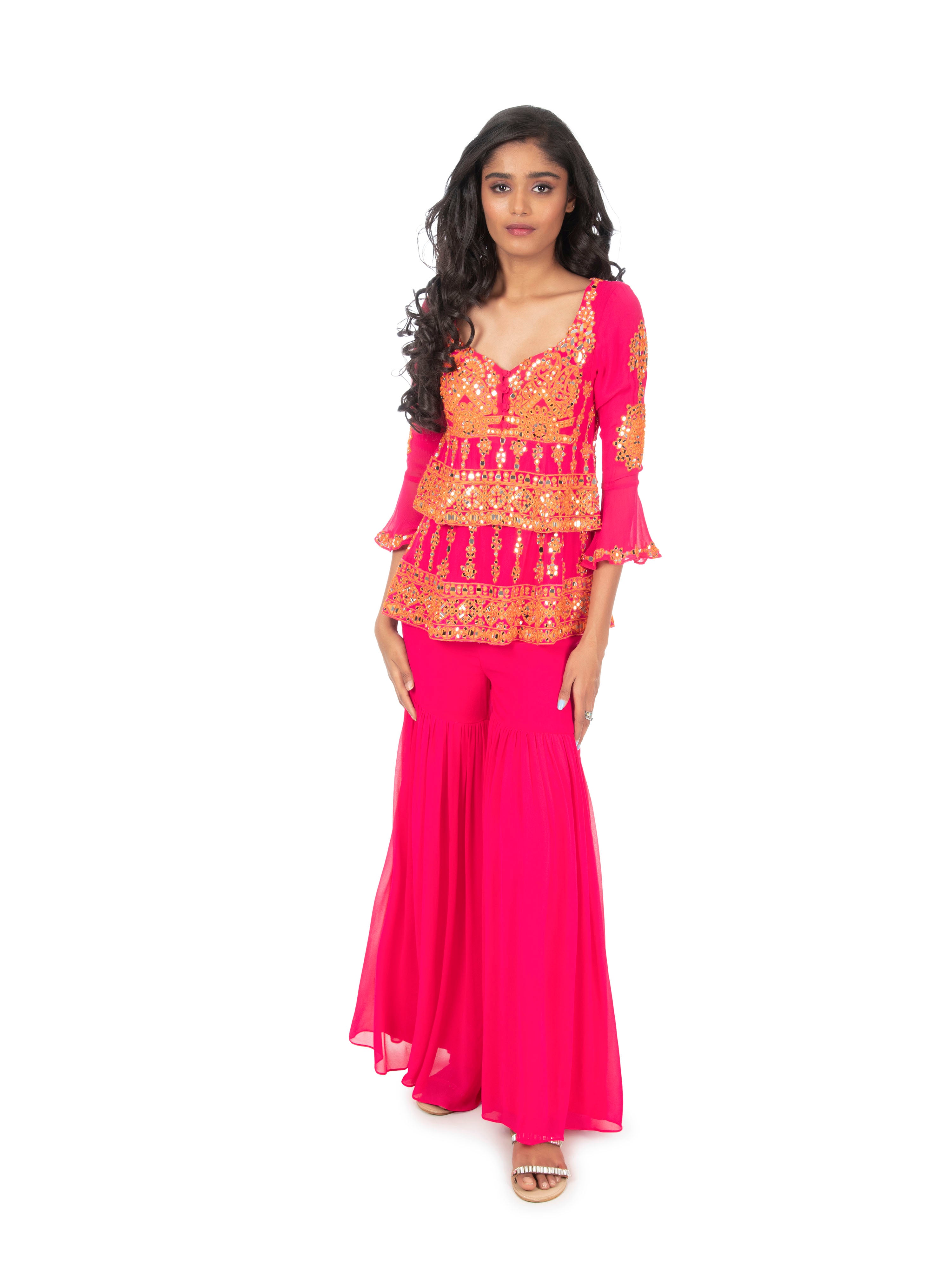 Pink & Orange Sharara Set – Monisha Jaising